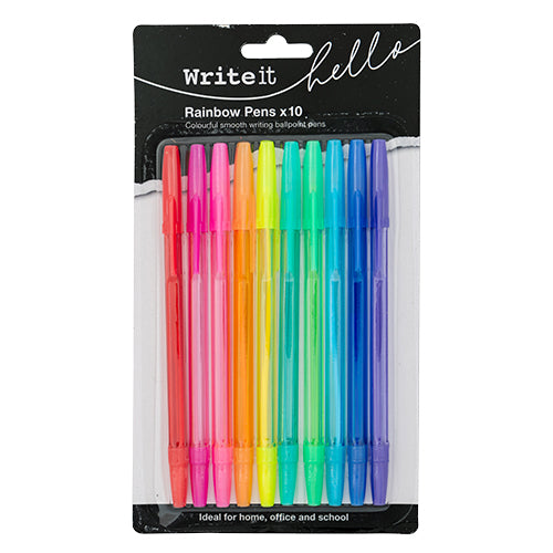 Write It Rainbow Ballpoint Pens 10 Pack - FabFinds
