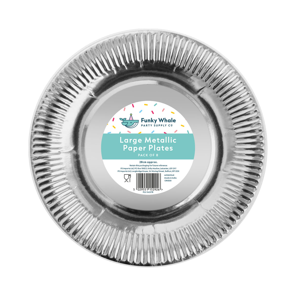 Funky Whale Large Metallic Paper Plates 28cm Pack of 8 - FabFinds