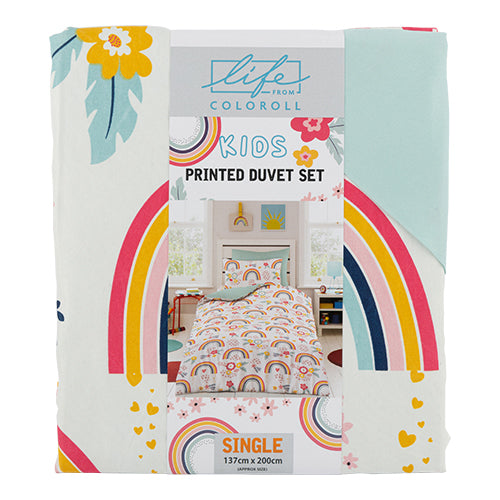 Life From Coloroll Kids Rainbow & Flowers Single Duvet Set - FabFinds