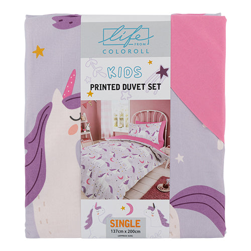 Life From Coloroll Unicorn Kids Printed Duvet Set Single - FabFinds