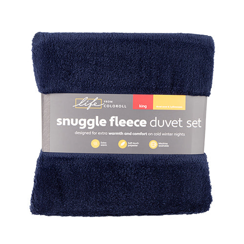 Life By Coloroll Navy Snuggle Fleece Duvet Set Double - FabFinds
