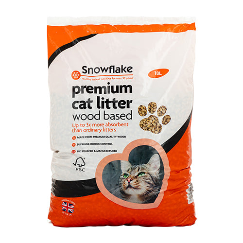 Snowflake Premium Cat Litter Wood Based 10 Litre - FabFinds