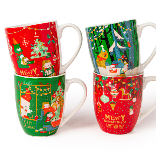 Christmas Ceramic Mug 360ml Festive Red & Green Holiday Assorted Desig ...