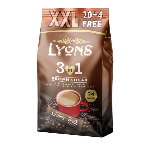 Lyons 3 In 1 Brown Sugar Instant Coffee 24 Sachets | FabFinds