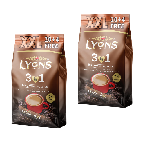 Lyons 3 in 1 Brown Sugar Instant Coffee 24 Sachets - Smooth & Creamy ...