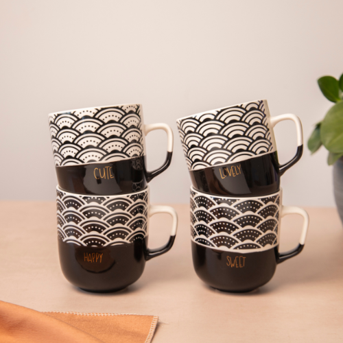 Monochrome Black & White Mugs 370ml Assorted Designs — FabFinds