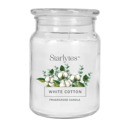 Premium Starlytes White Cotton Large Jar Candle 18oz — FabFinds