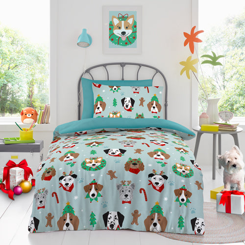 Life From Coloroll Kids Christmas Dogs Printed Duvet Set Single - FabFinds