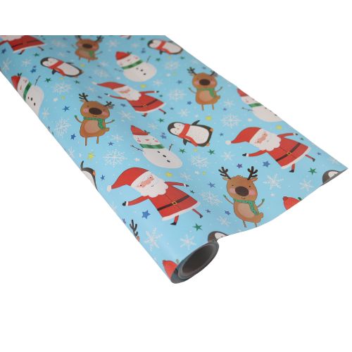 Blue Christmas Character Wrapping Paper 10m - FabFinds