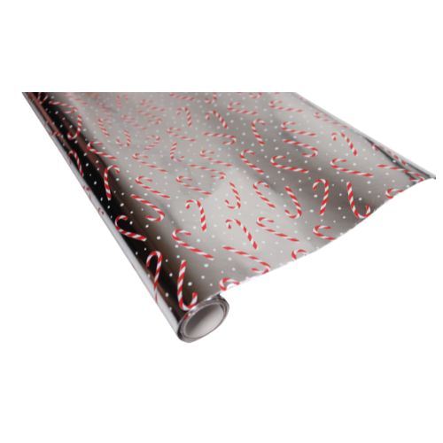 Silver Metallic Candy Cane Wrapping Paper 3m - FabFinds