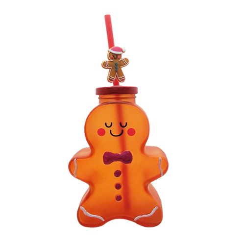 Gingerbread Glass Cup with Straw 450ml - FabFinds