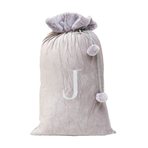 Nordic Ice Luxury Grey Velvet Sack Assorted Letters - FabFinds