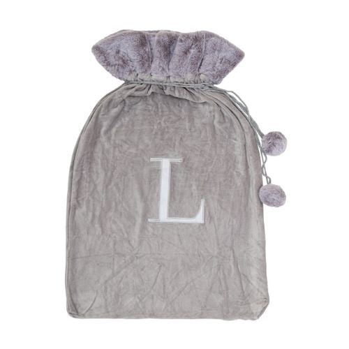 Nordic Ice Luxury Grey Velvet Sack Assorted Letters - FabFinds