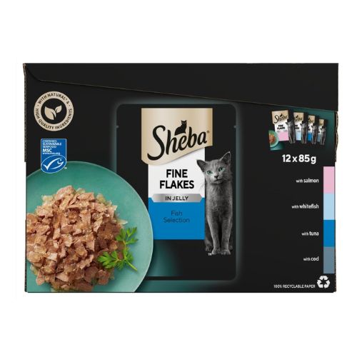 Sheba Fine Flakes Fish Selection In Jelly Cat Food Pouches 12 x 85g ...