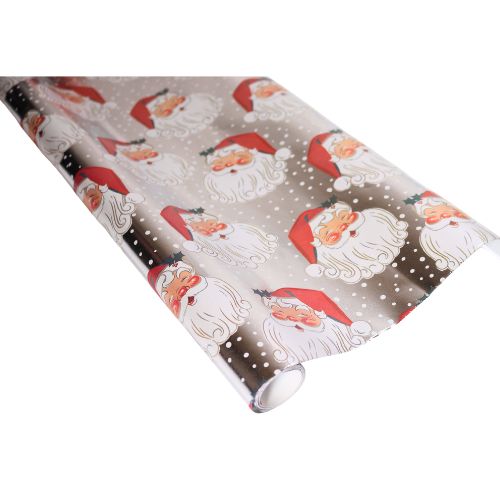 Silver Metallic Santa Claus Face Wrapping Paper 3m - FabFinds