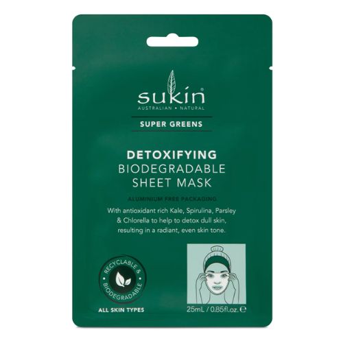 Sukin Super Greens Detoxifying Biodegradable Sheet Mask 25ml - FabFinds