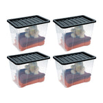 80 Litre Clear Plastic Storage Box with Lid Set of 4 - FabFinds