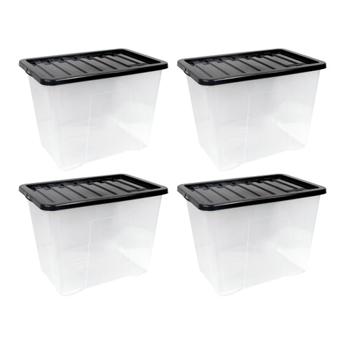 80 Litre Clear Plastic Storage Box with Lid Set of 4 - FabFinds