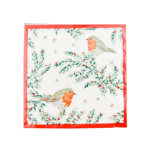 Christmas Holly & Robin Napkins 25 Pack | FabFinds