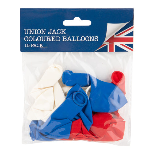 Union Jack Coloured Balloons 15 Pack - FabFinds