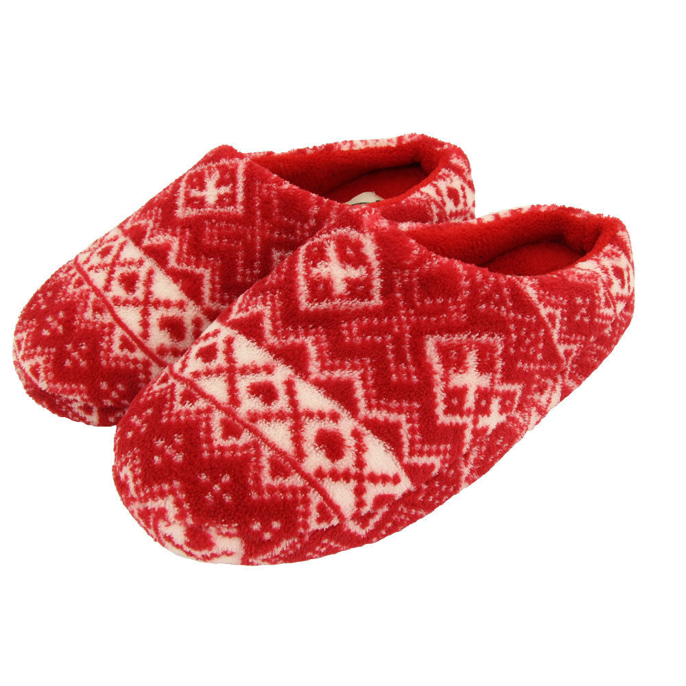 Ladies Red Fair Isle Fashion Mule Slippers — FabFinds