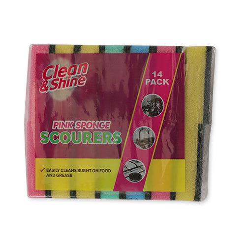 Clean & Shine Multi-Colour Sponge Scourers 14 Pk | FabFinds