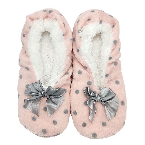 Ladies Cosy Toes Slippers Pink & Grey Dots — FabFinds