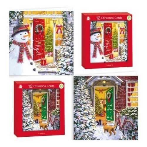 Festive Front Door Christmas Cards Assorted Designs 12 Pk- FabFinds