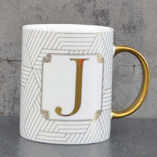 Initial J Straight Sided Gold Mug — FabFinds