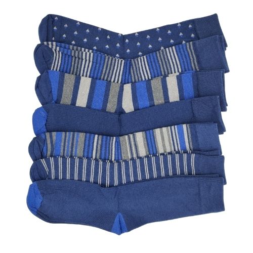 Men's Cotton Rich Navy and Grey Striped Socks 7 Pairs — FabFinds