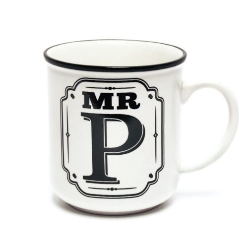 Mr P White and Black Alphabet Mug - FabFinds
