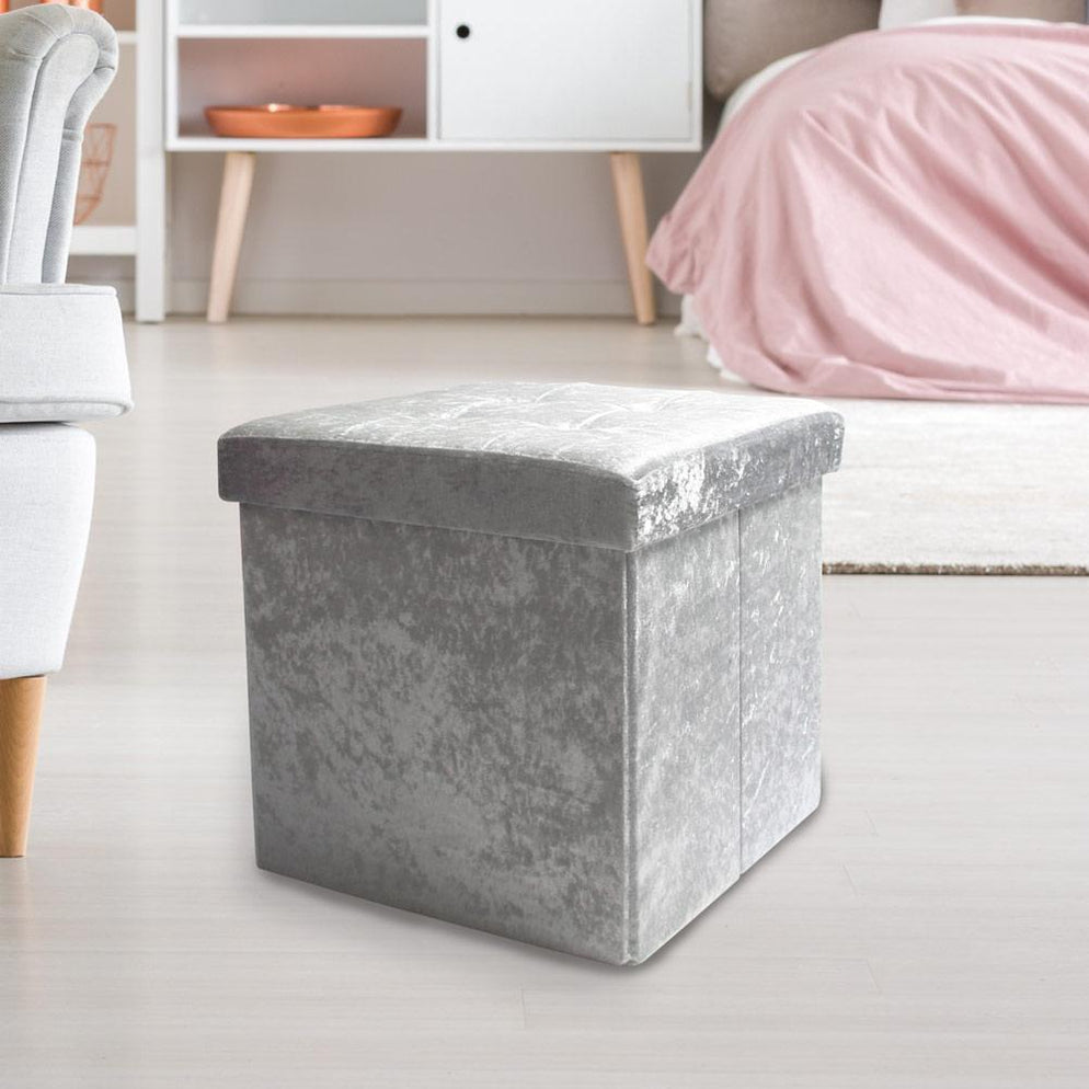 Grey Crushed Velvet Storage Ottoman Box With Lid — FabFinds