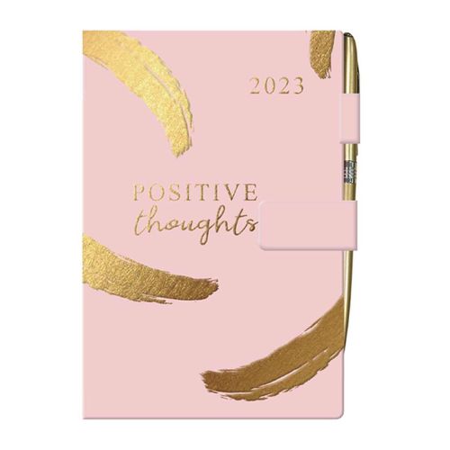 2023 Positive Thoughts Pink & Gold Diary with Pen A5 - FabFinds
