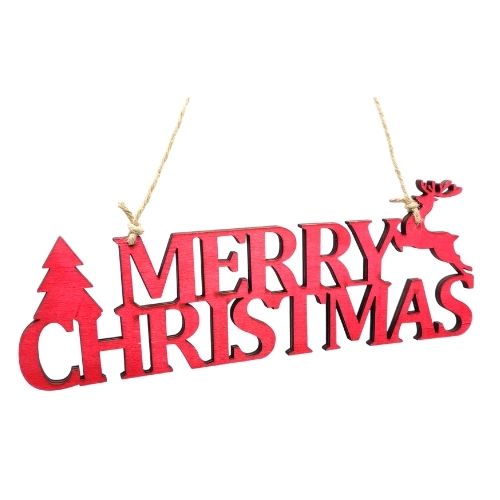 Red Wooden Merry Christmas Sign Festive Decorations - FabFinds
