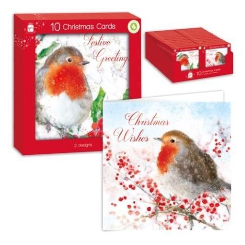 Festive Robin Boxed Christmas Cards 10 Pk - FabFinds